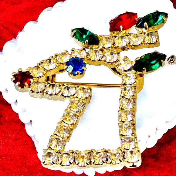 Jewelry | Vintage Rhinestone Reindeer Christmas Pin Brooch Prong Set ...